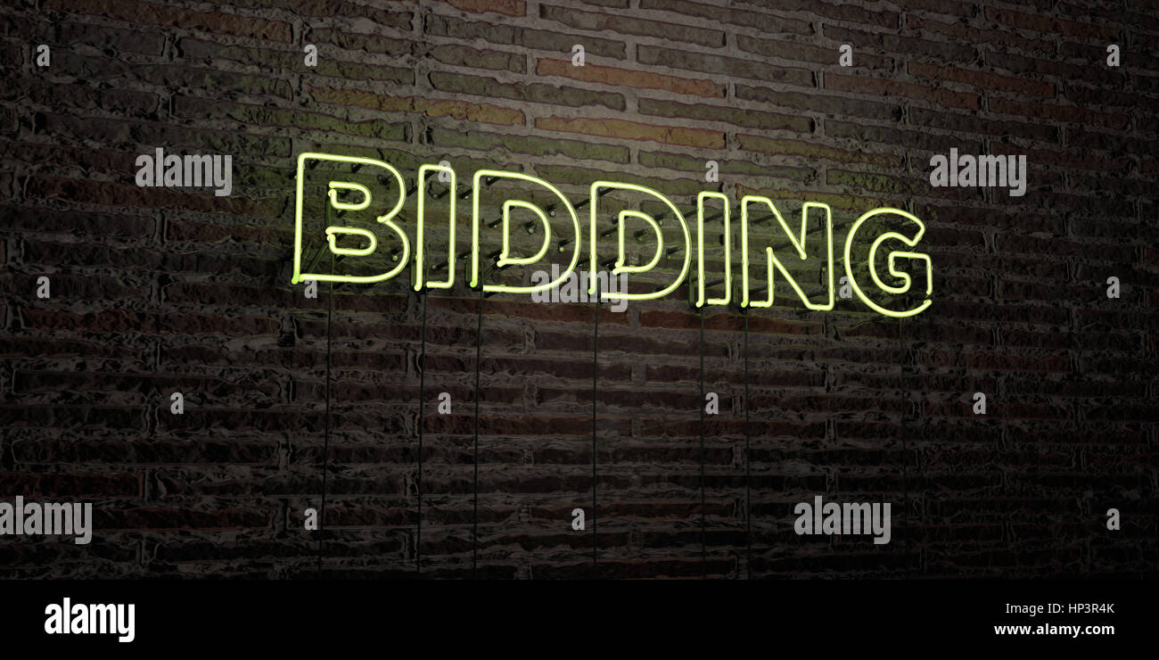 BIDDING -Realistic Neon Sign on Brick Wall background - 3D rendered ...