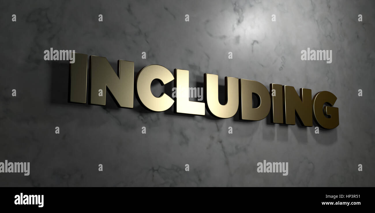 Including - Gold sign mounted on glossy marble wall - 3D rendered ...