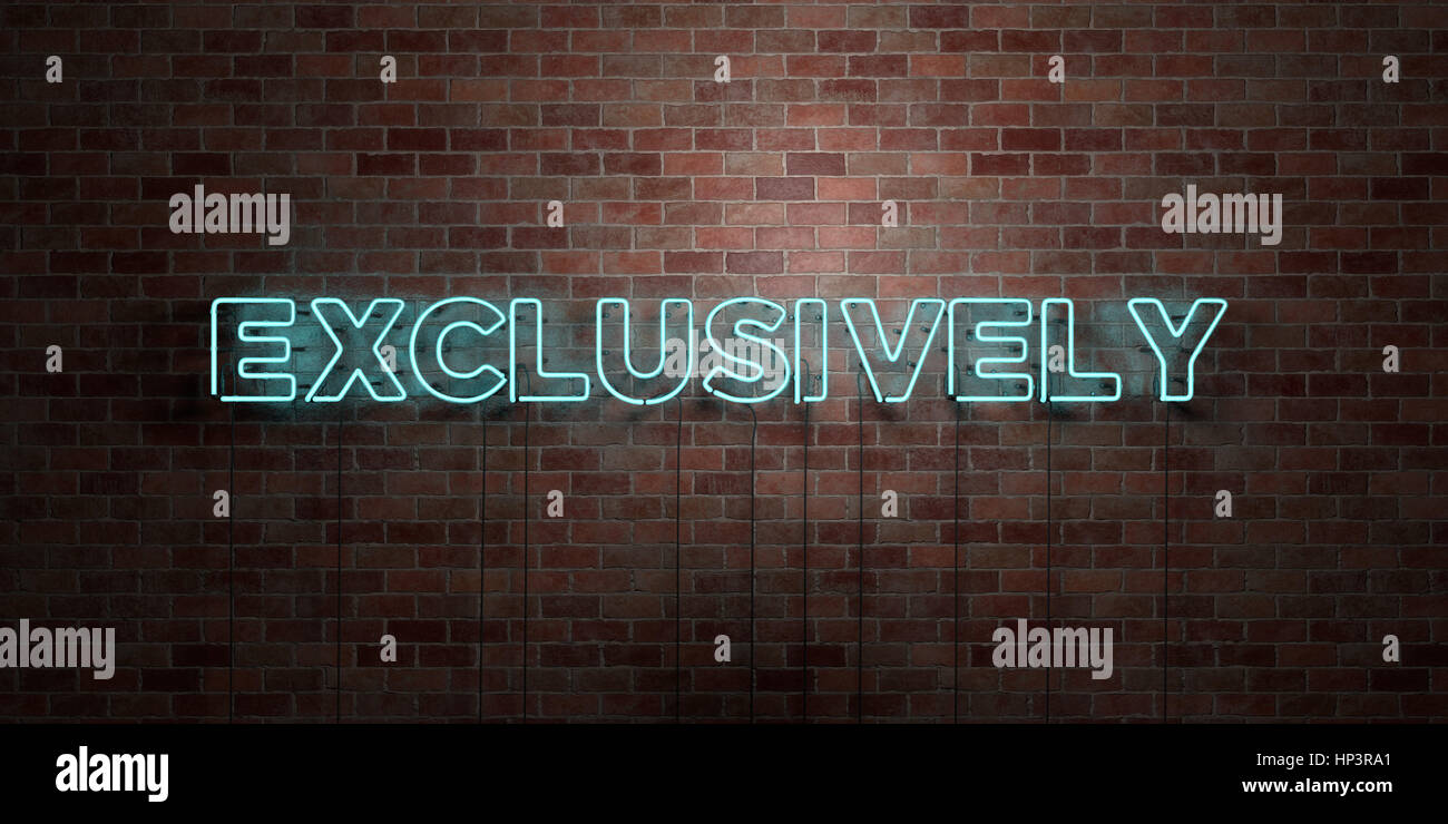 EXCLUSIVELY - fluorescent Neon tube Sign on brickwork - Front view - 3D ...