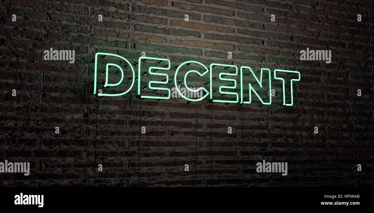 DECENT -Realistic Neon Sign on Brick Wall background - 3D rendered ...