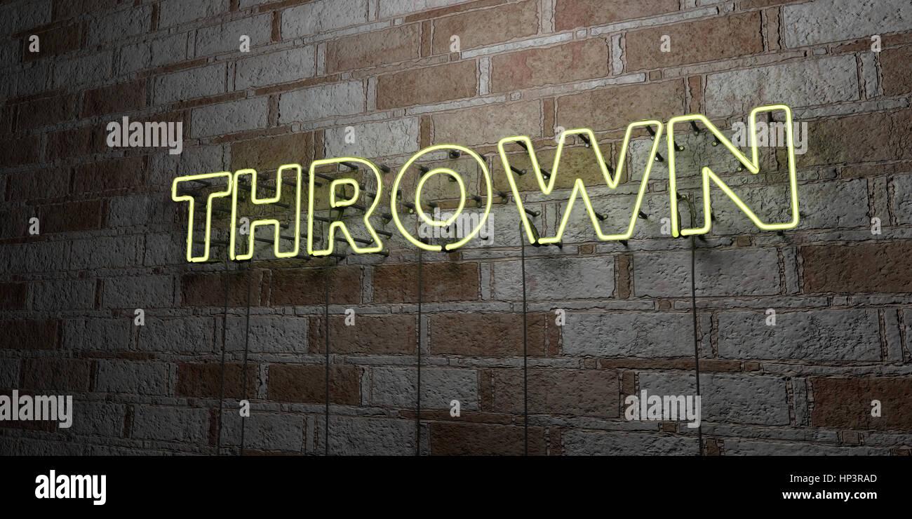 THROWN - Glowing Neon Sign on stonework wall - 3D rendered royalty free ...