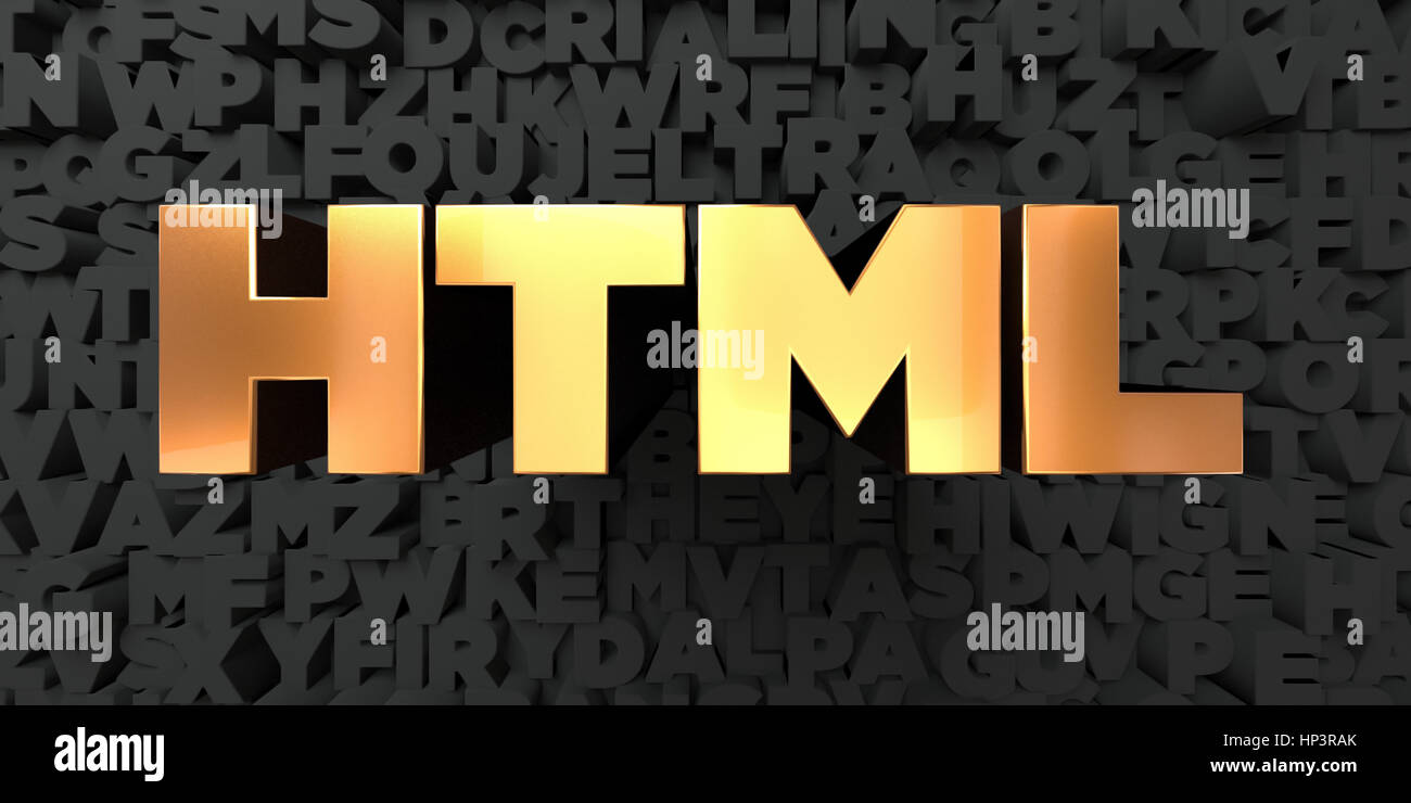 Html - Gold text on black background - 3D rendered royalty free stock ...