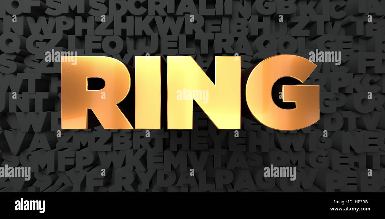 Ring - Gold text on black background - 3D rendered royalty free stock ...