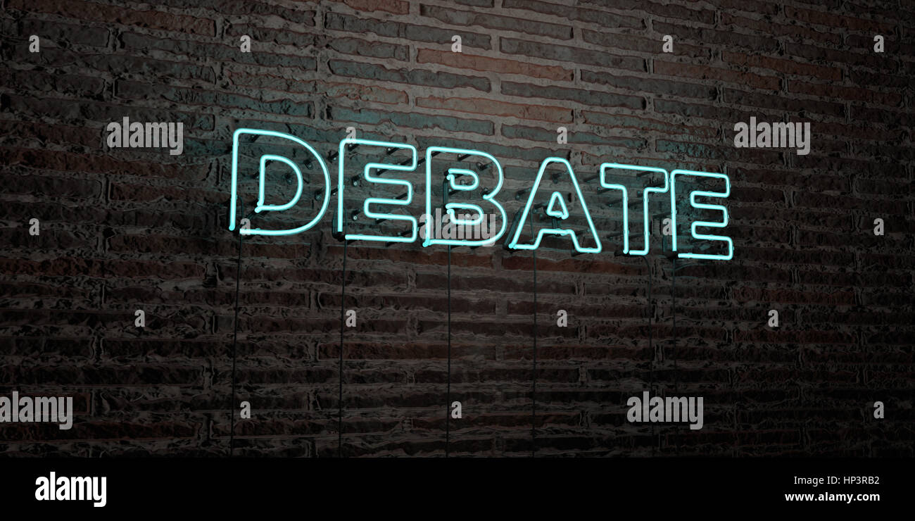 DEBATE -Realistic Neon Sign on Brick Wall background - 3D rendered ...