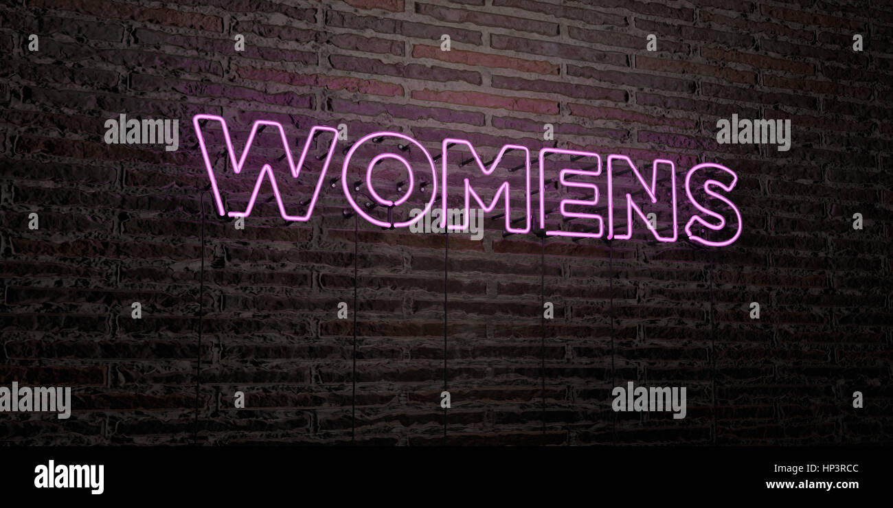 WOMENS -Realistic Neon Sign on Brick Wall background - 3D rendered ...