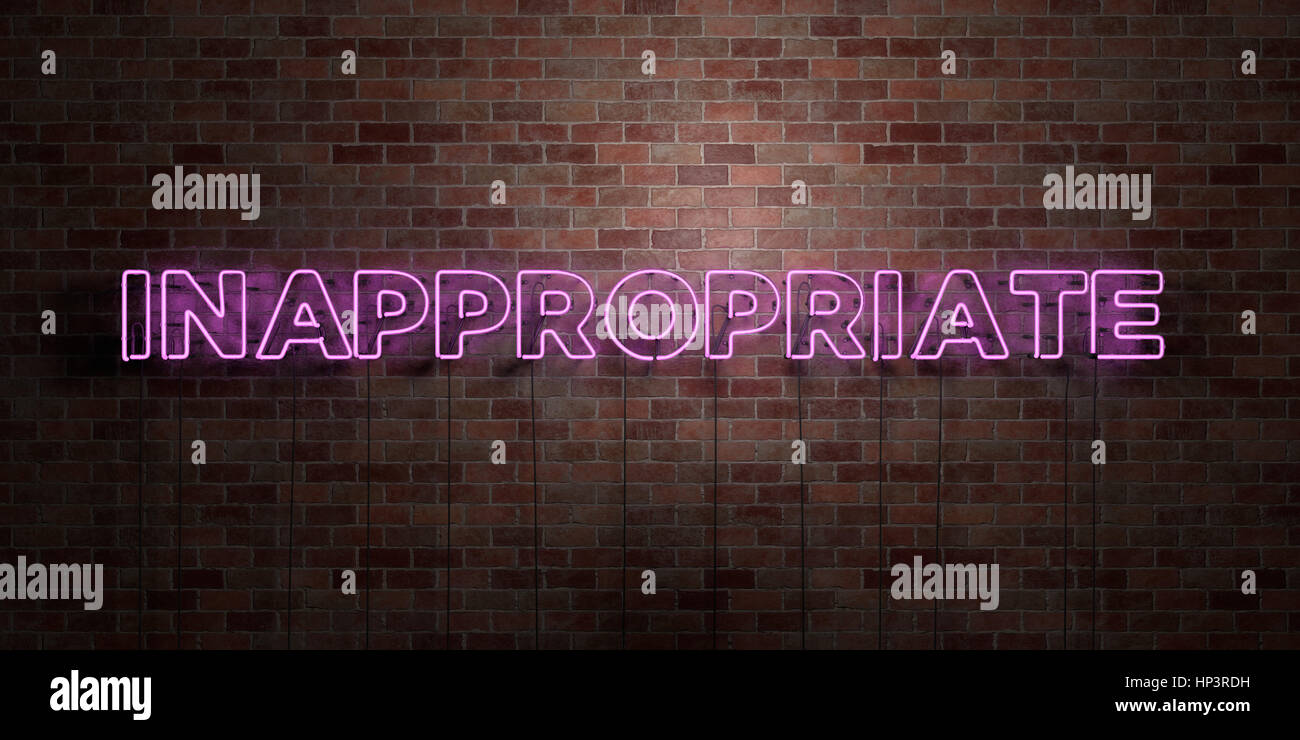 INAPPROPRIATE - fluorescent Neon tube Sign on brickwork - Front view ...