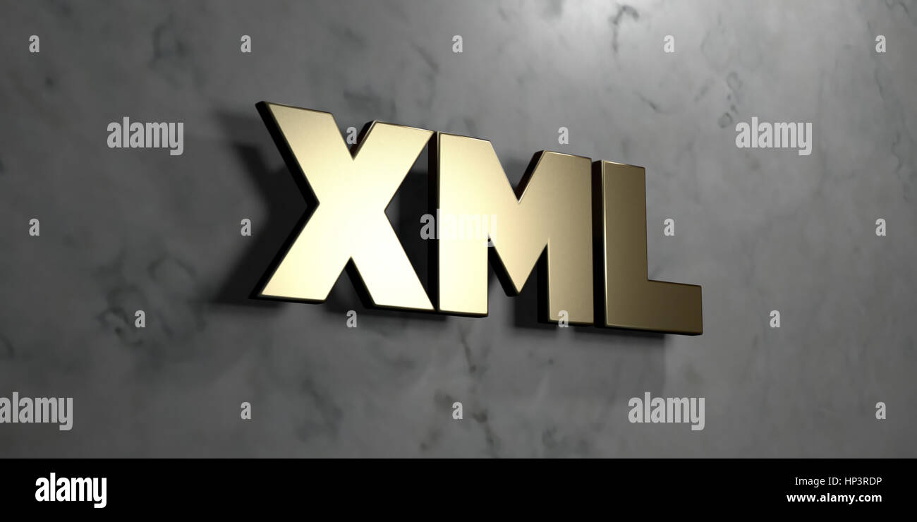 Xml - Gold sign mounted on glossy marble wall - 3D rendered royalty ...
