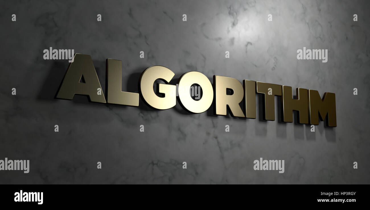 Algorithm - Gold sign mounted on glossy marble wall - 3D rendered ...