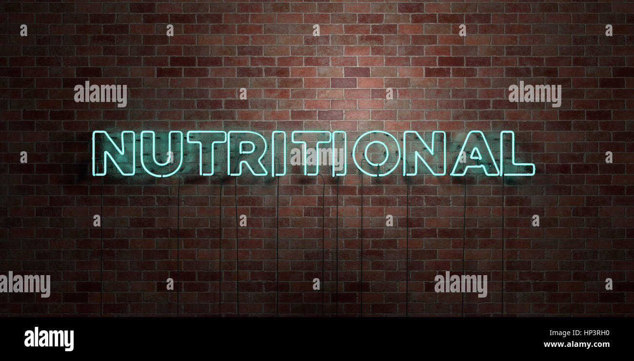 NUTRITIONAL - fluorescent Neon tube Sign on brickwork - Front view - 3D ...
