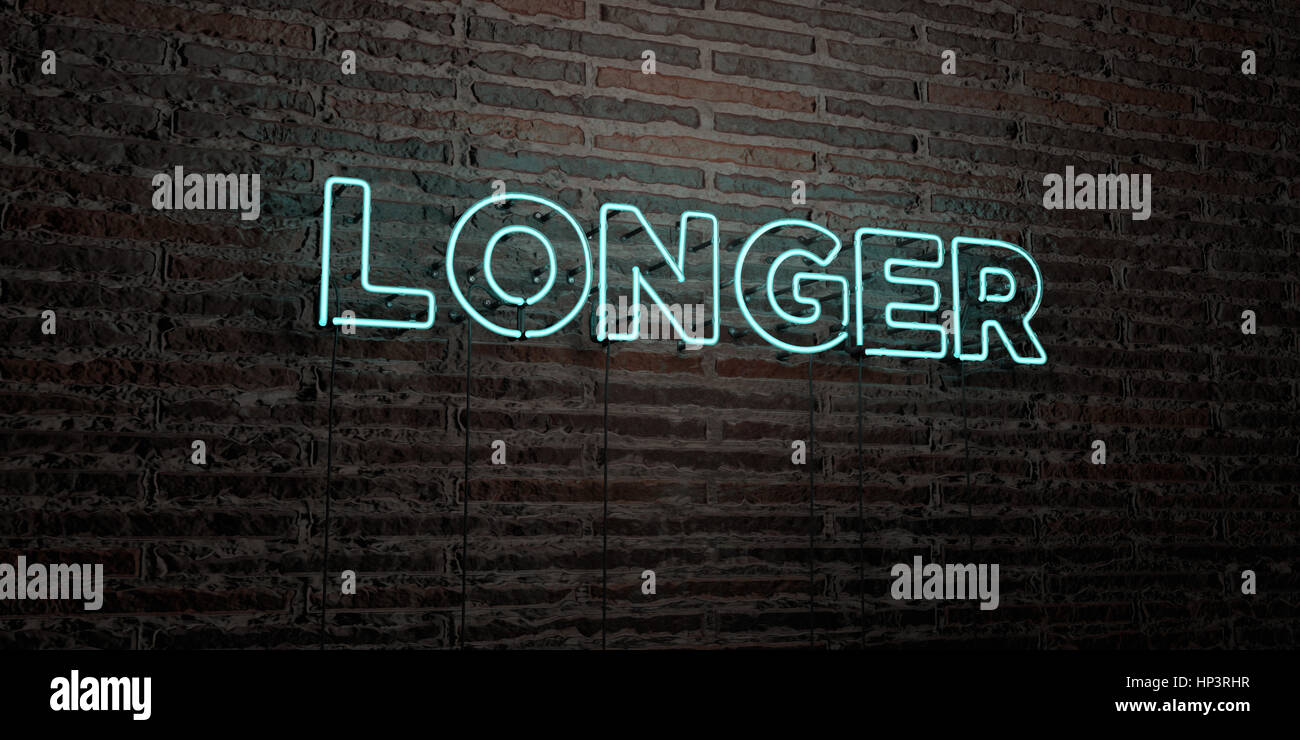 LONGER -Realistic Neon Sign on Brick Wall background - 3D rendered ...
