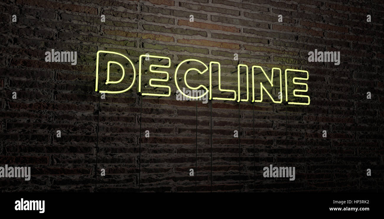 DECLINE -Realistic Neon Sign on Brick Wall background - 3D rendered ...