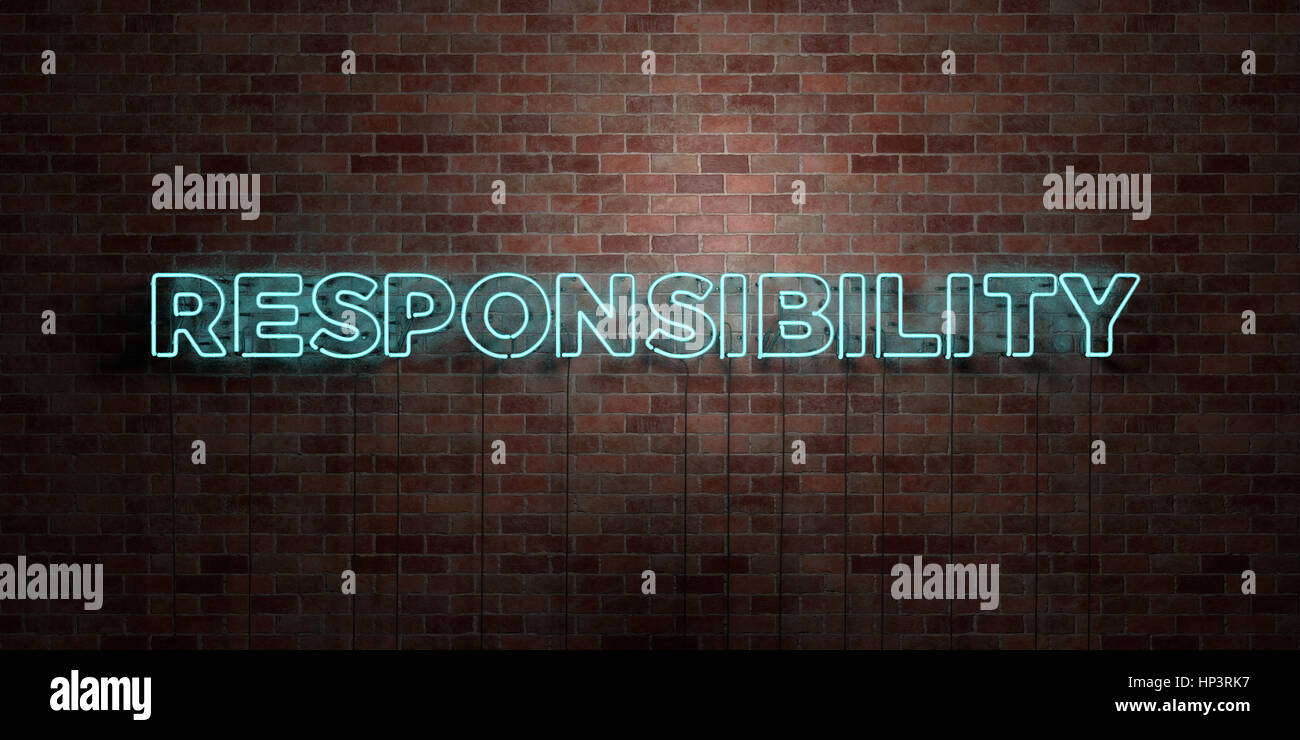 RESPONSIBILITY - fluorescent Neon tube Sign on brickwork - Front view ...