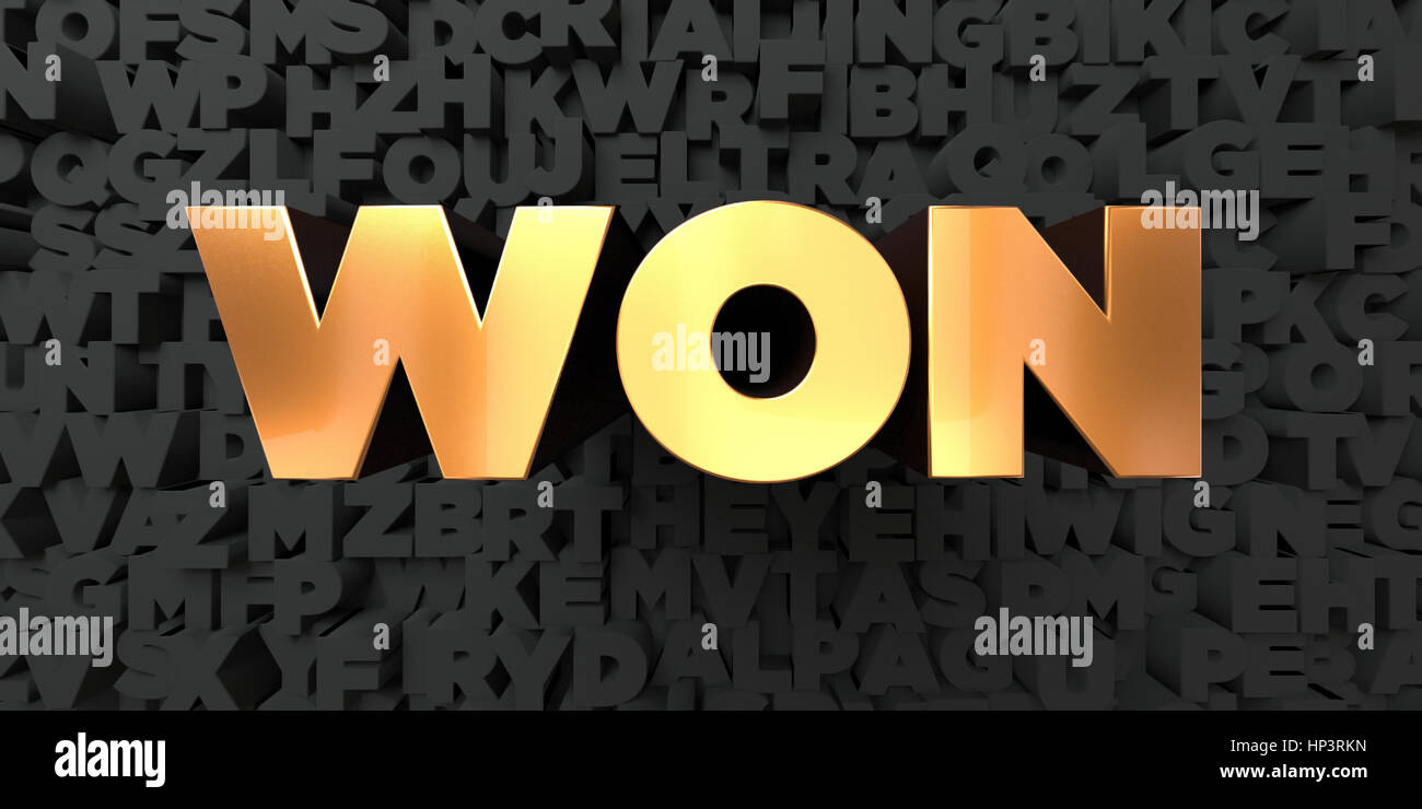 Won - Gold text on black background - 3D rendered royalty free stock ...