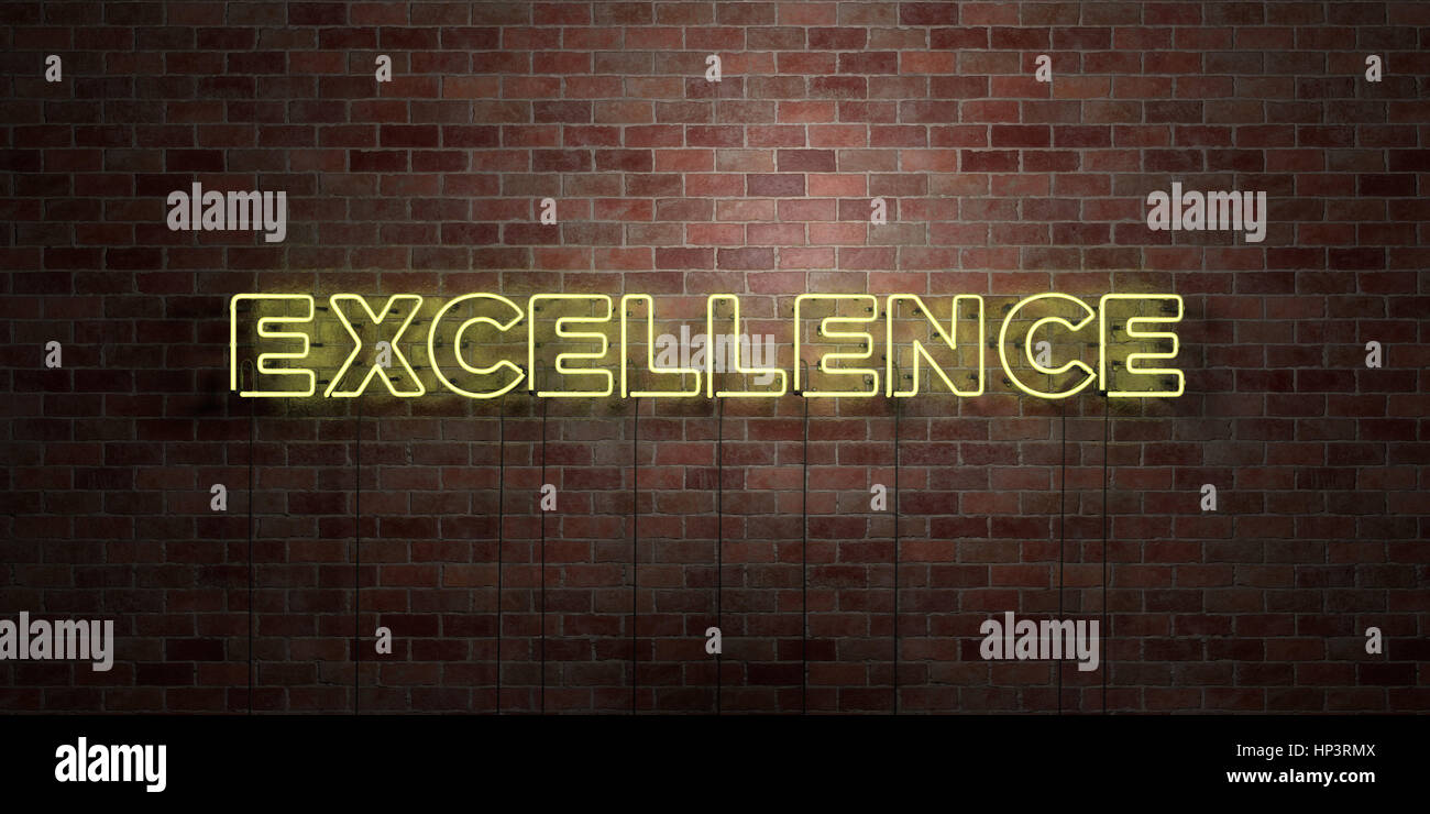 EXCELLENCE - fluorescent Neon tube Sign on brickwork - Front view - 3D ...