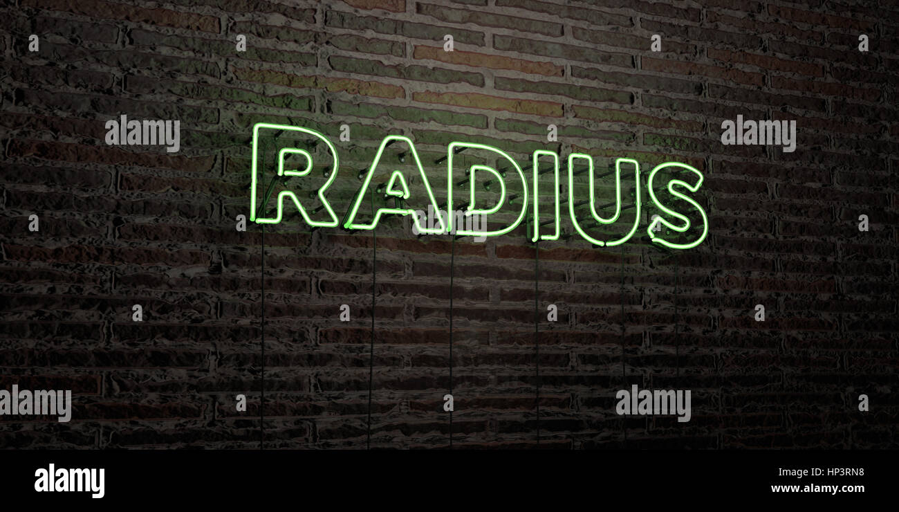 RADIUS -Realistic Neon Sign on Brick Wall background - 3D rendered ...