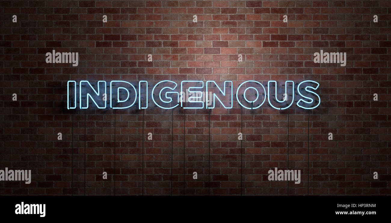 INDIGENOUS - fluorescent Neon tube Sign on brickwork - Front view - 3D ...