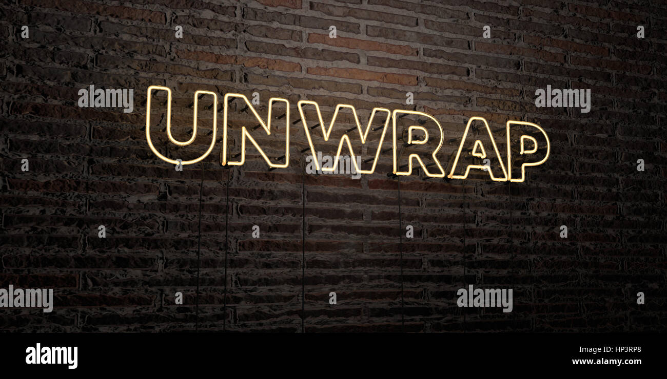 UNWRAP -Realistic Neon Sign on Brick Wall background - 3D rendered ...