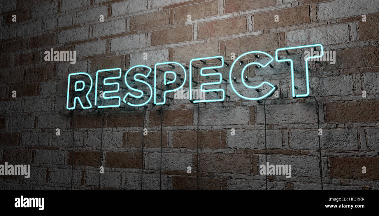 RESPECT - Glowing Neon Sign on stonework wall - 3D rendered royalty ...