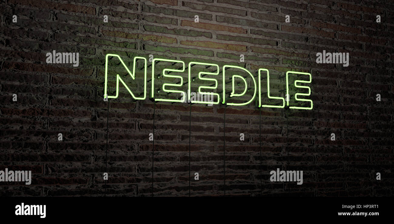 NEEDLE -Realistic Neon Sign on Brick Wall background - 3D rendered ...