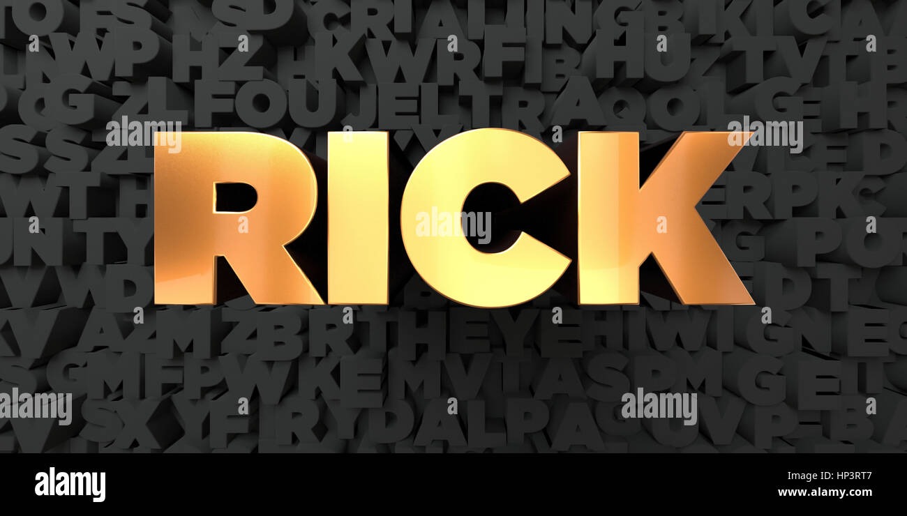 Rick - Gold text on black background - 3D rendered royalty free stock ...