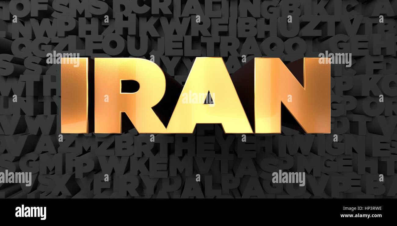 Iran - Gold text on black background - 3D rendered royalty free stock ...