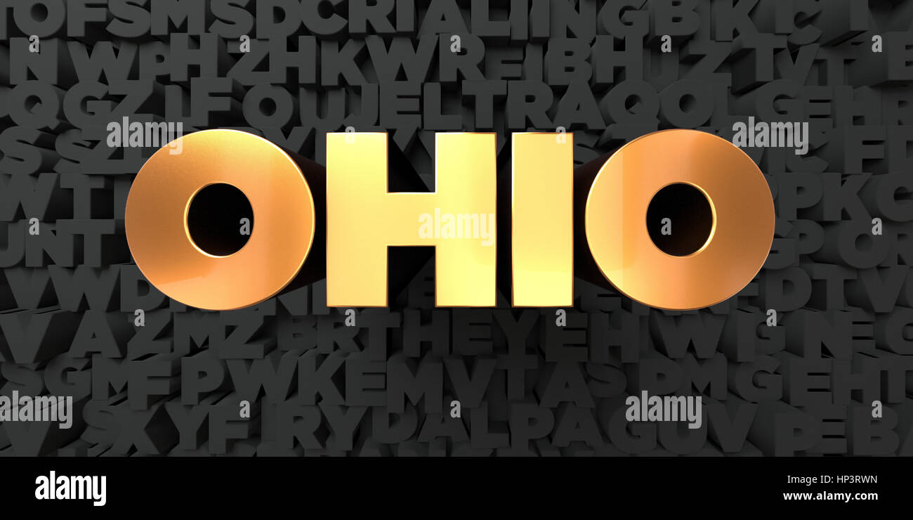 Ohio - Gold text on black background - 3D rendered royalty free stock ...