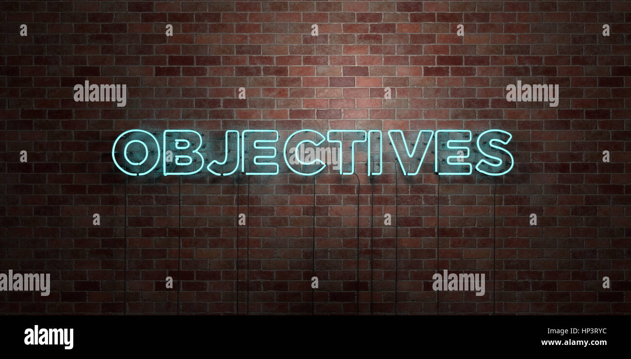OBJECTIVES - fluorescent Neon tube Sign on brickwork - Front view - 3D ...