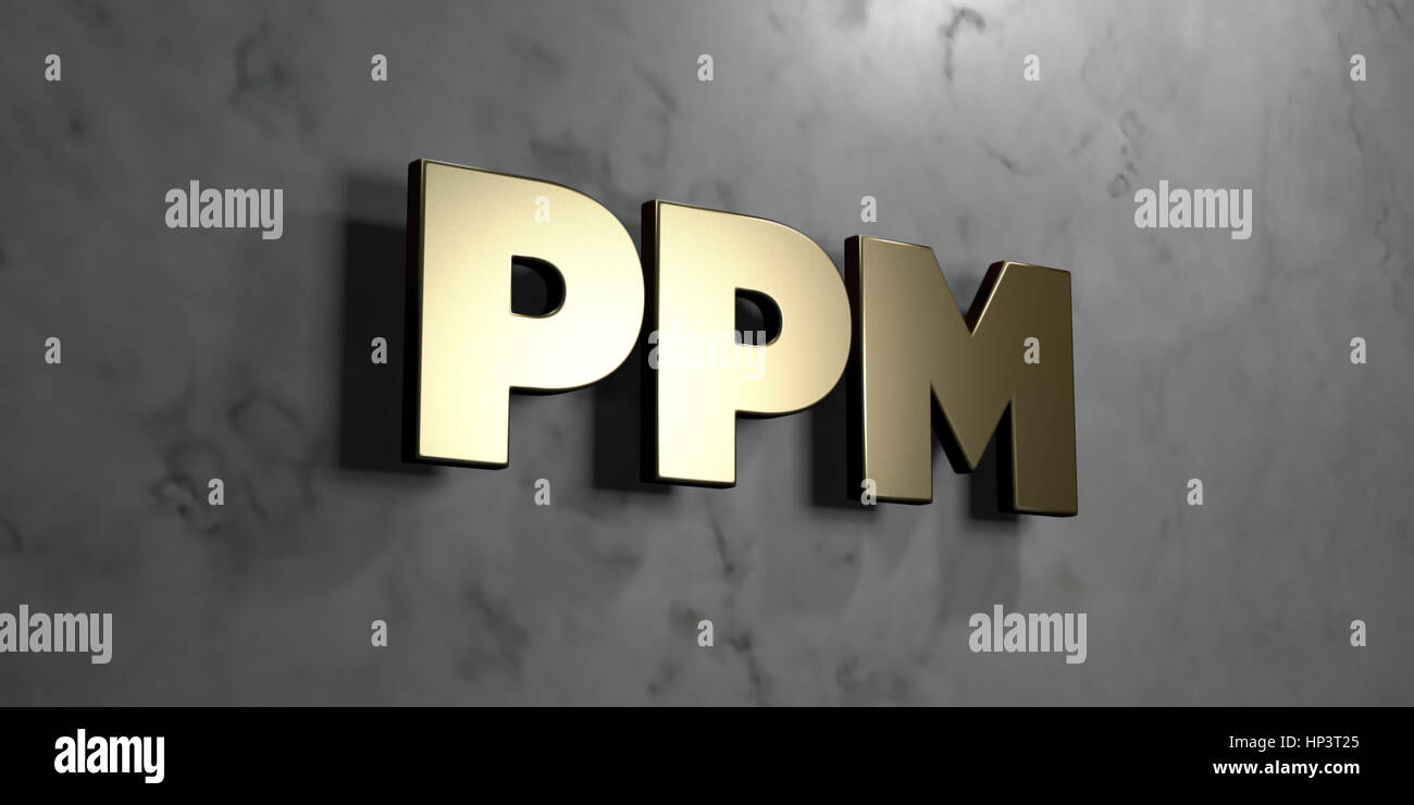 Ppm - Gold sign mounted on glossy marble wall - 3D rendered royalty ...