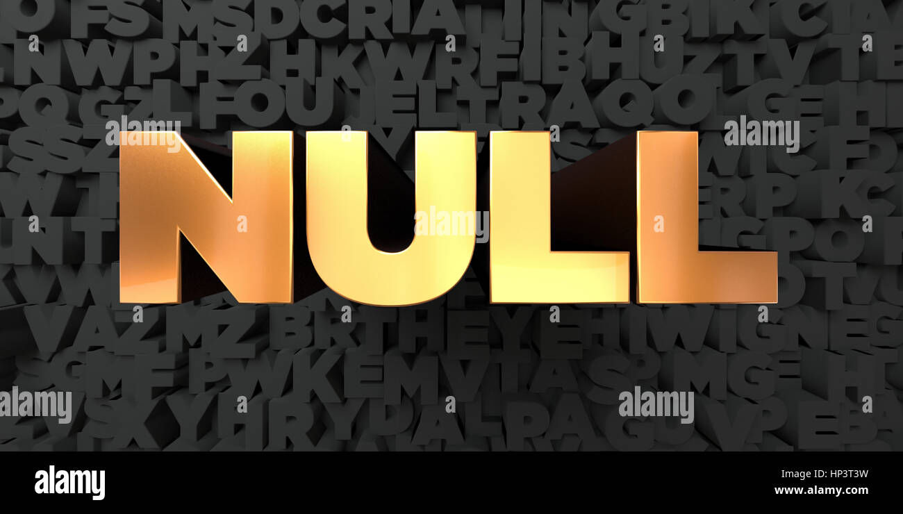 Null - Gold text on black background - 3D rendered royalty free stock ...