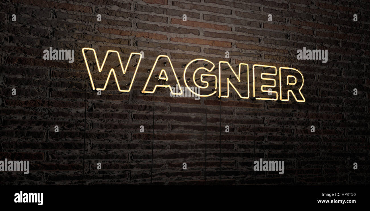 WAGNER -Realistic Neon Sign on Brick Wall background - 3D rendered ...