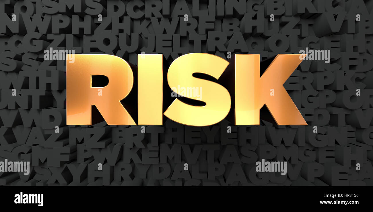 Risk - Gold text on black background - 3D rendered royalty free stock ...