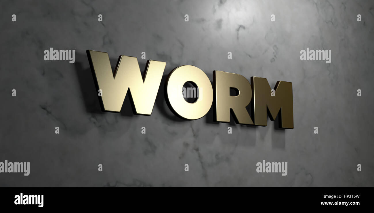 Worm - Gold sign mounted on glossy marble wall - 3D rendered royalty ...