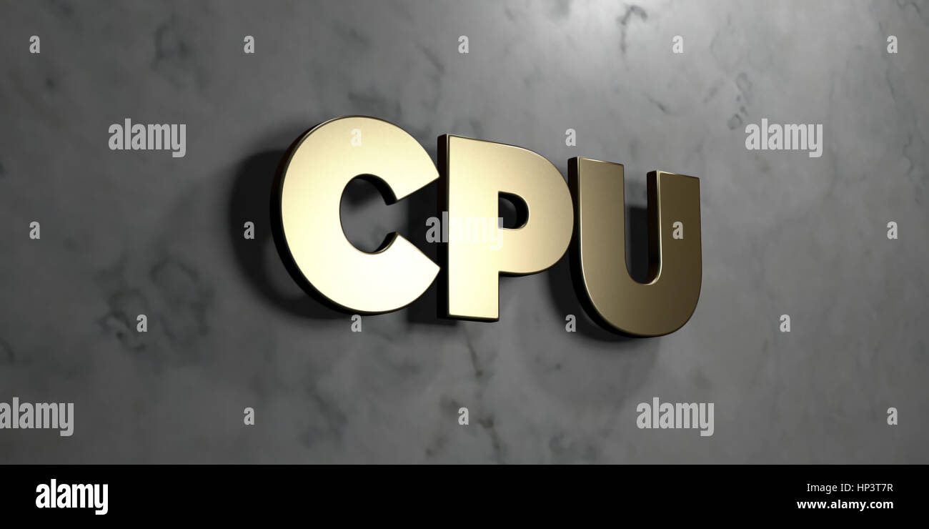 Cpu - Gold sign mounted on glossy marble wall - 3D rendered royalty ...