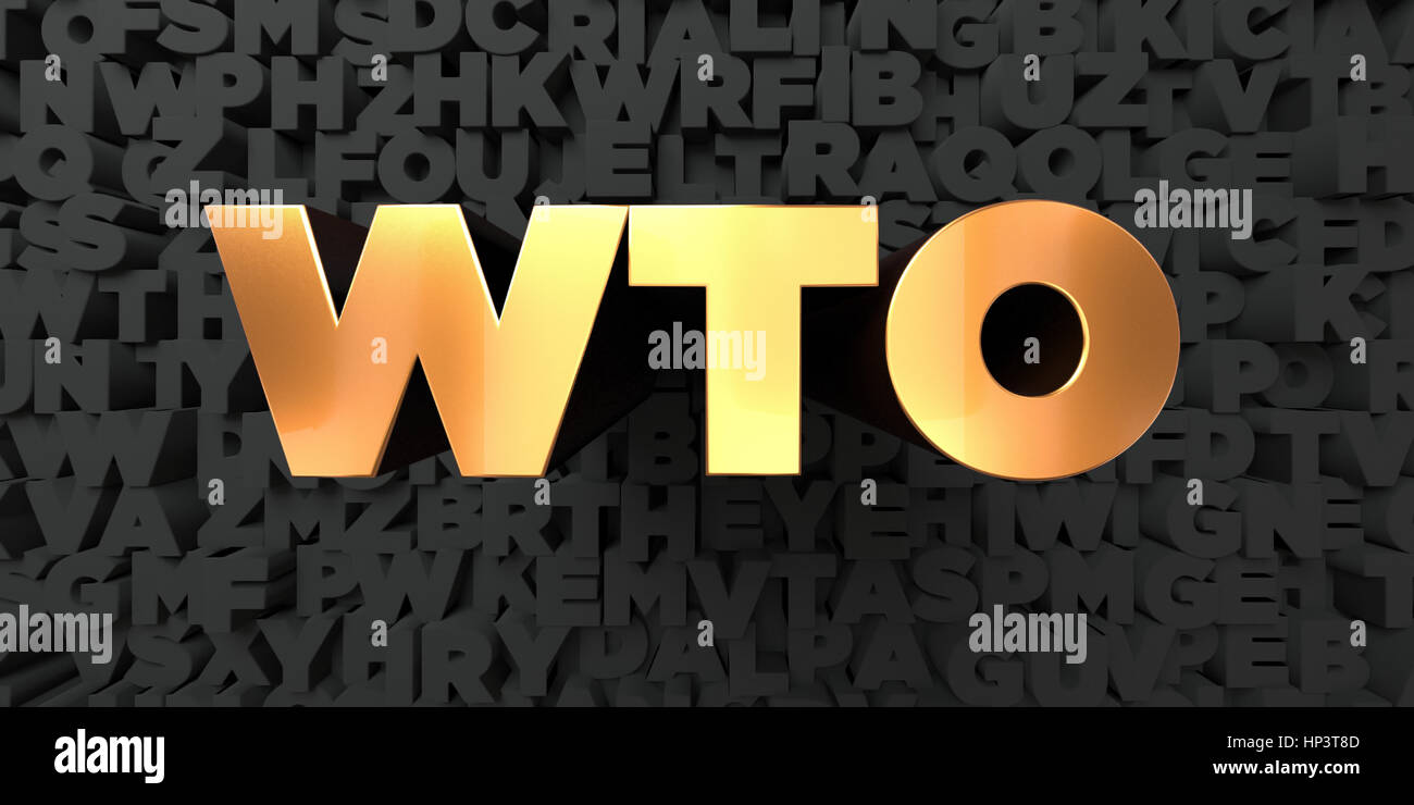 Wto - Gold text on black background - 3D rendered royalty free stock ...
