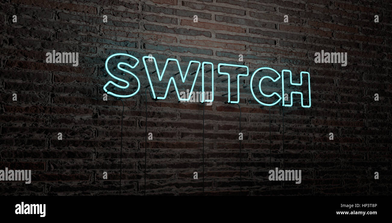 SWITCH -Realistic Neon Sign on Brick Wall background - 3D rendered ...
