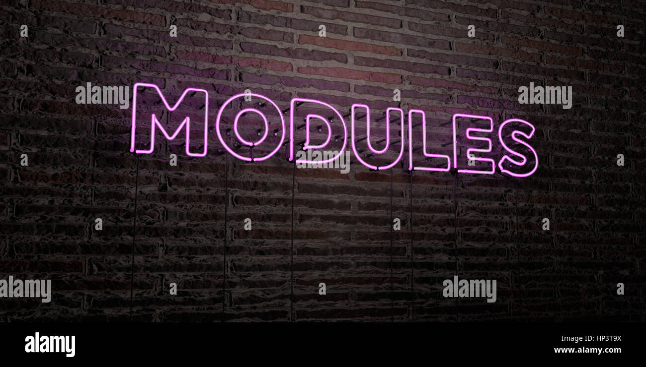 MODULES -Realistic Neon Sign on Brick Wall background - 3D rendered ...