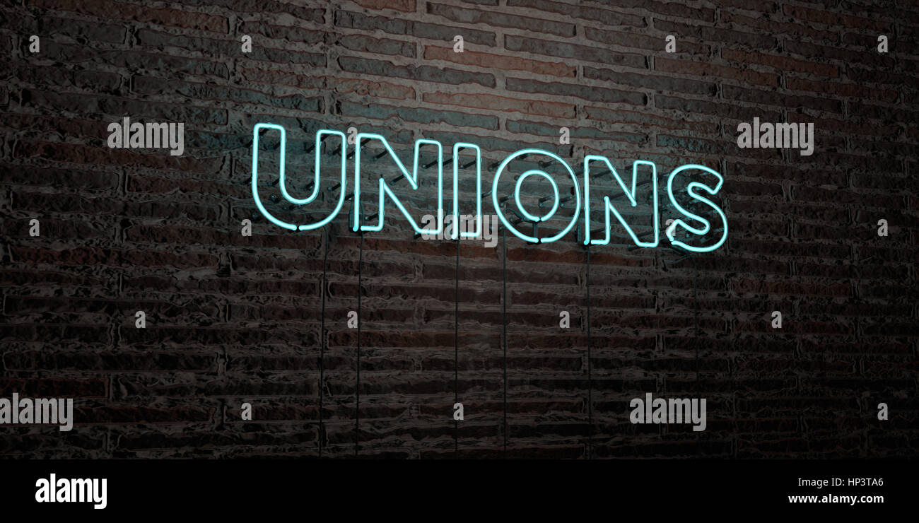 UNIONS -Realistic Neon Sign on Brick Wall background - 3D rendered ...