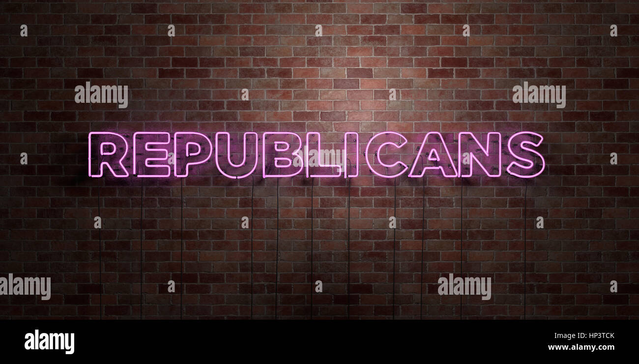 REPUBLICANS - fluorescent Neon tube Sign on brickwork - Front view - 3D ...