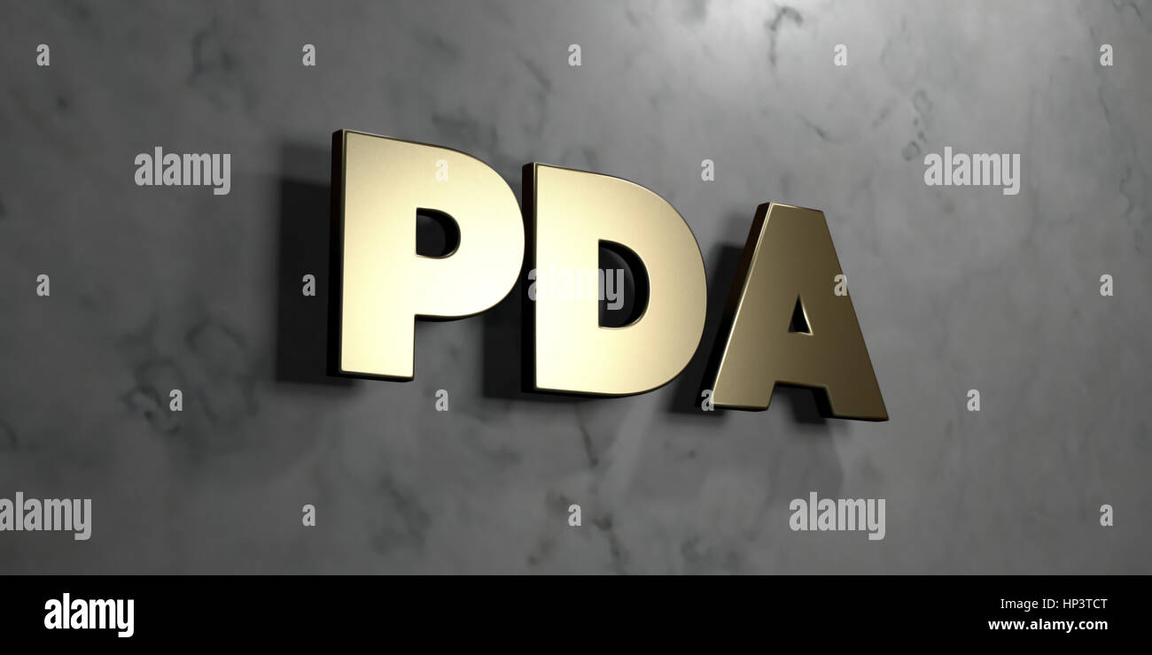 Pda - Gold sign mounted on glossy marble wall - 3D rendered royalty ...