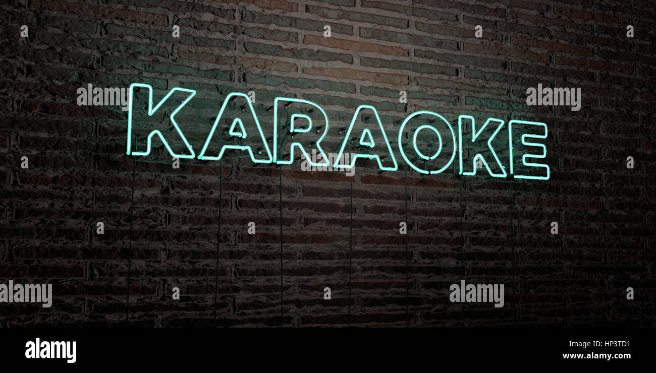KARAOKE -Realistic Neon Sign on Brick Wall background - 3D rendered ...