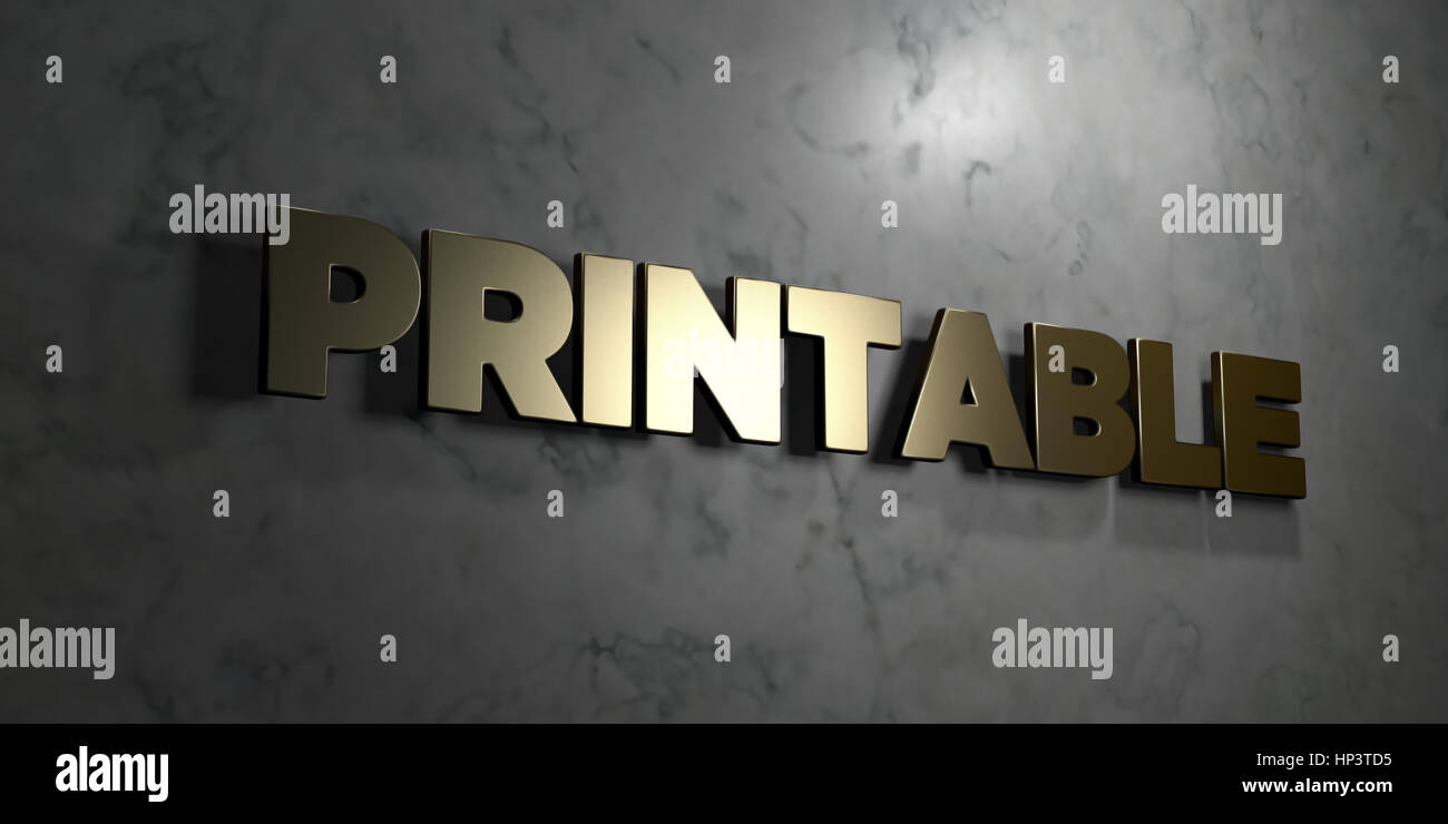 Printable - Gold sign mounted on glossy marble wall - 3D rendered ...