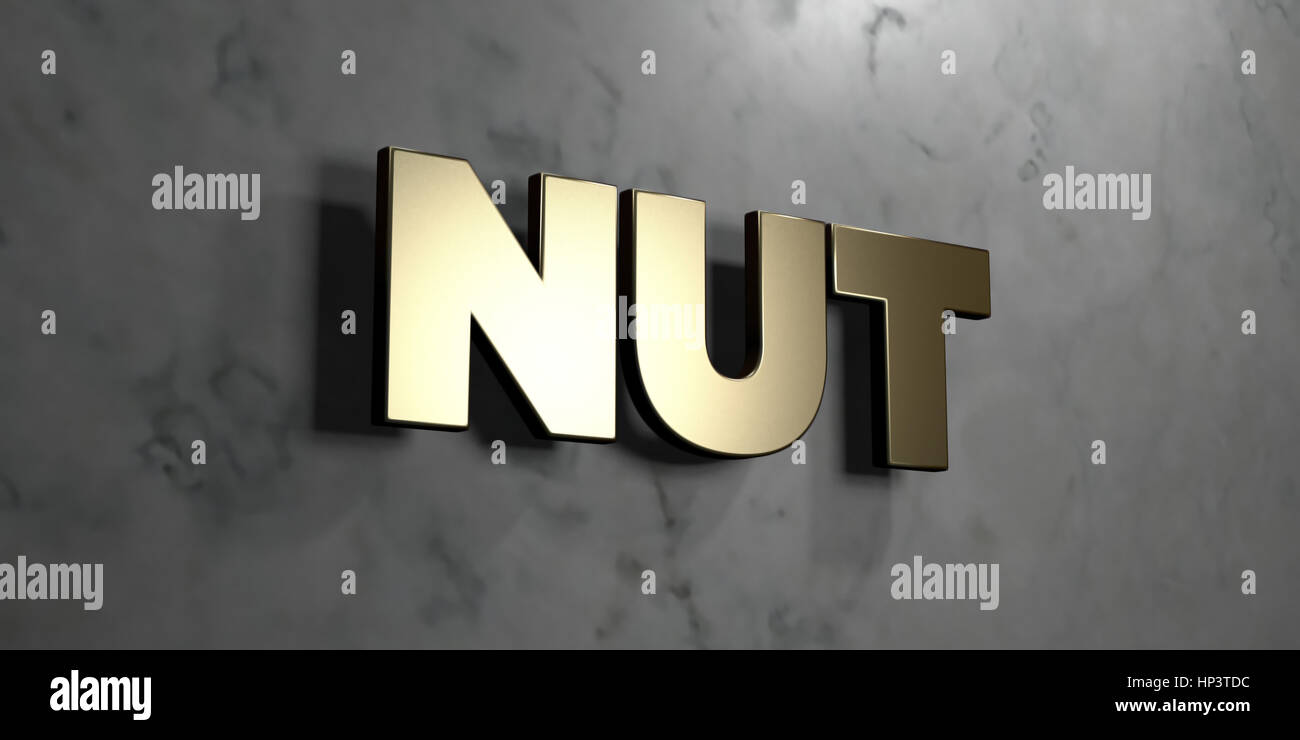 Nut - Gold sign mounted on glossy marble wall - 3D rendered royalty ...