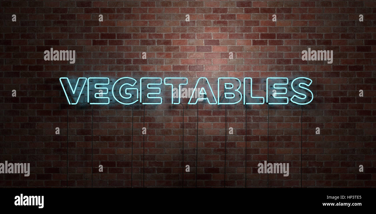 VEGETABLES - fluorescent Neon tube Sign on brickwork - Front view - 3D ...
