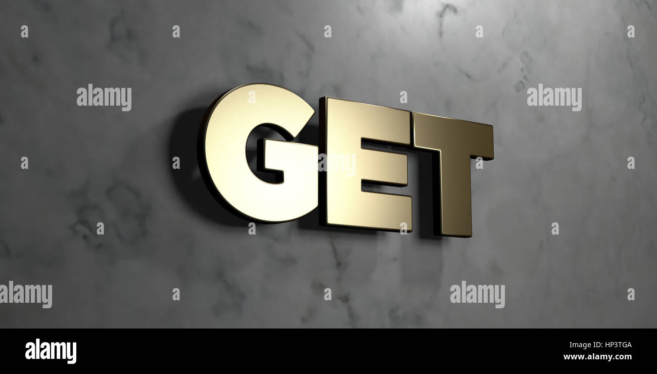 Get - Gold sign mounted on glossy marble wall - 3D rendered royalty ...