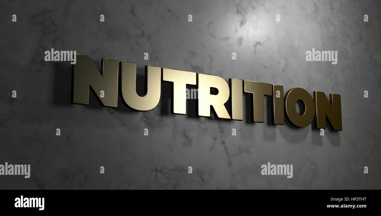 Nutrition - Gold sign mounted on glossy marble wall - 3D rendered ...