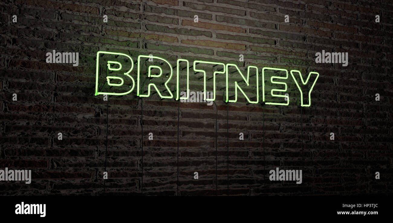 BRITNEY -Realistic Neon Sign on Brick Wall background - 3D rendered ...