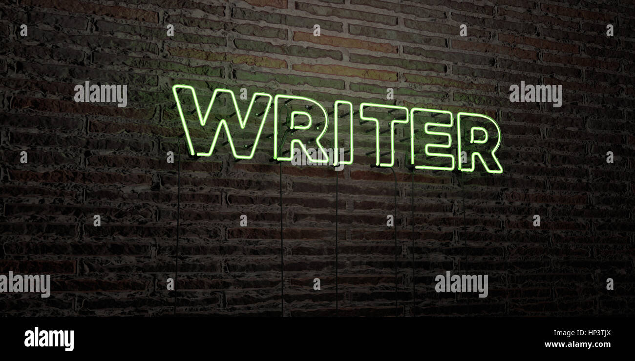 WRITER -Realistic Neon Sign on Brick Wall background - 3D rendered ...