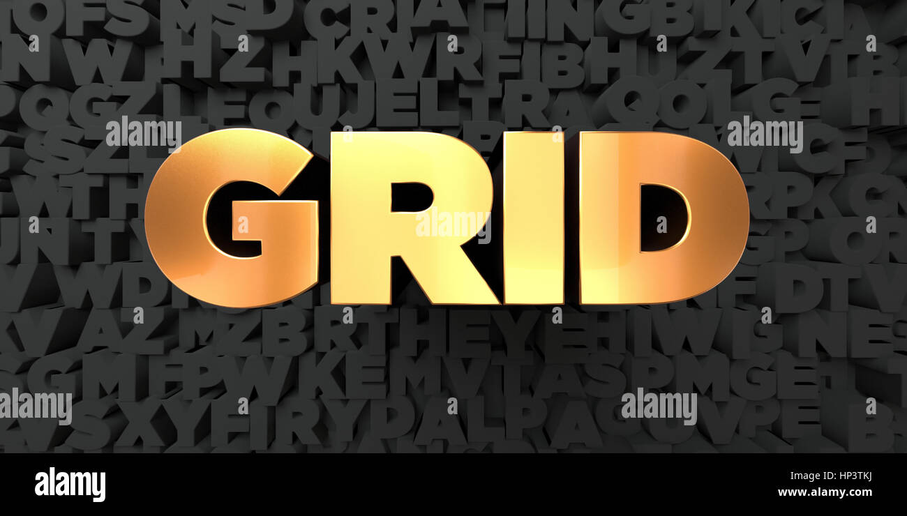 Grid - Gold text on black background - 3D rendered royalty free stock ...
