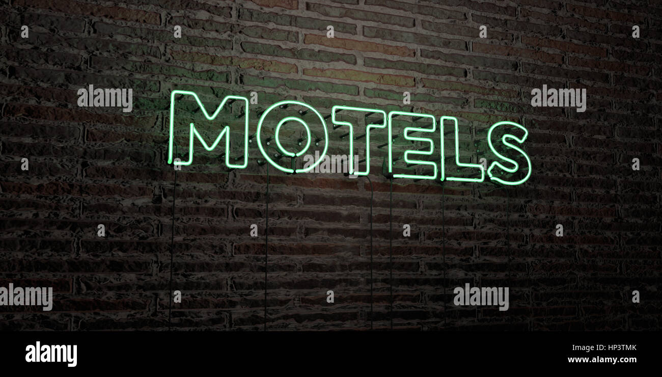MOTELS -Realistic Neon Sign on Brick Wall background - 3D rendered ...