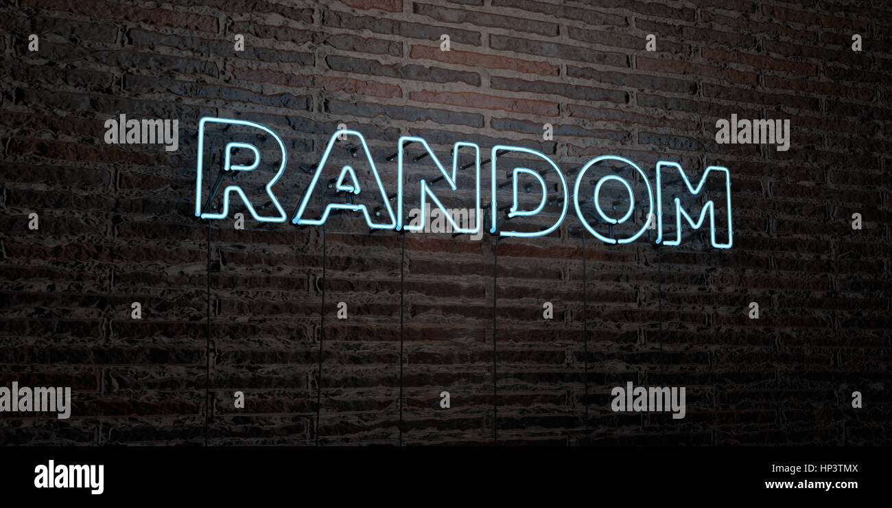 RANDOM -Realistic Neon Sign on Brick Wall background - 3D rendered ...